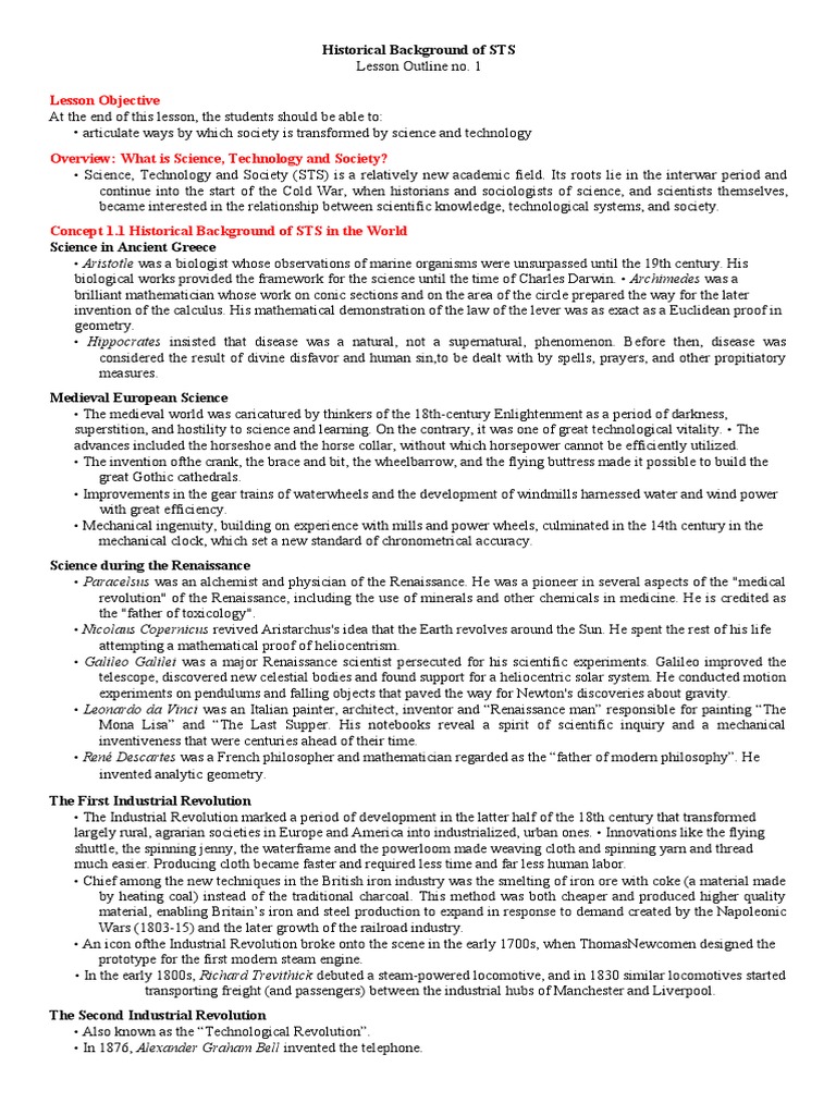 Historical Background of STS | PDF | Science | Heliocentrism