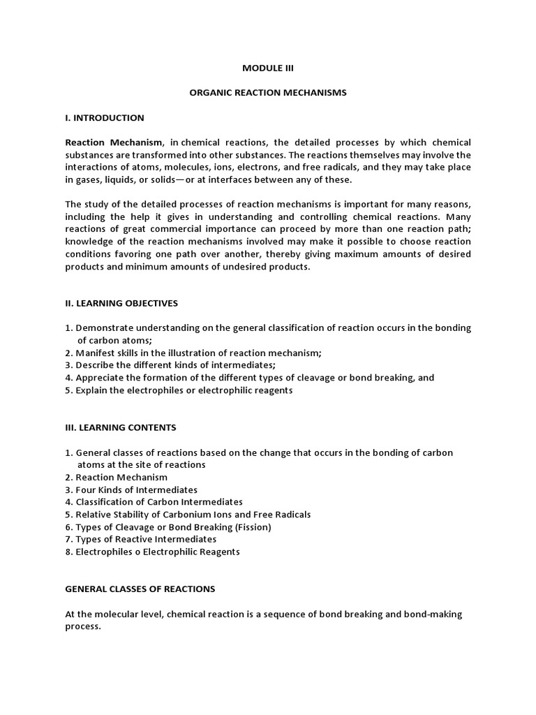 Module 3 Organic Reaction Mechanisms | PDF | Chemical Reactions | Ion