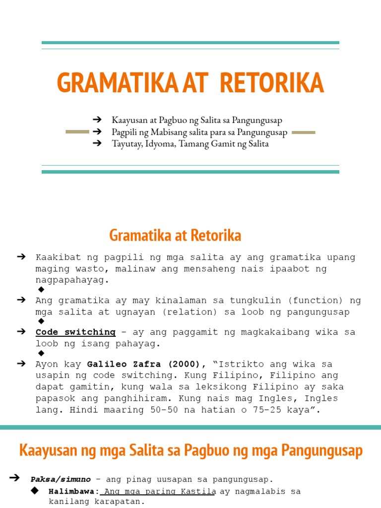 Gramatika at Retorika | PDF