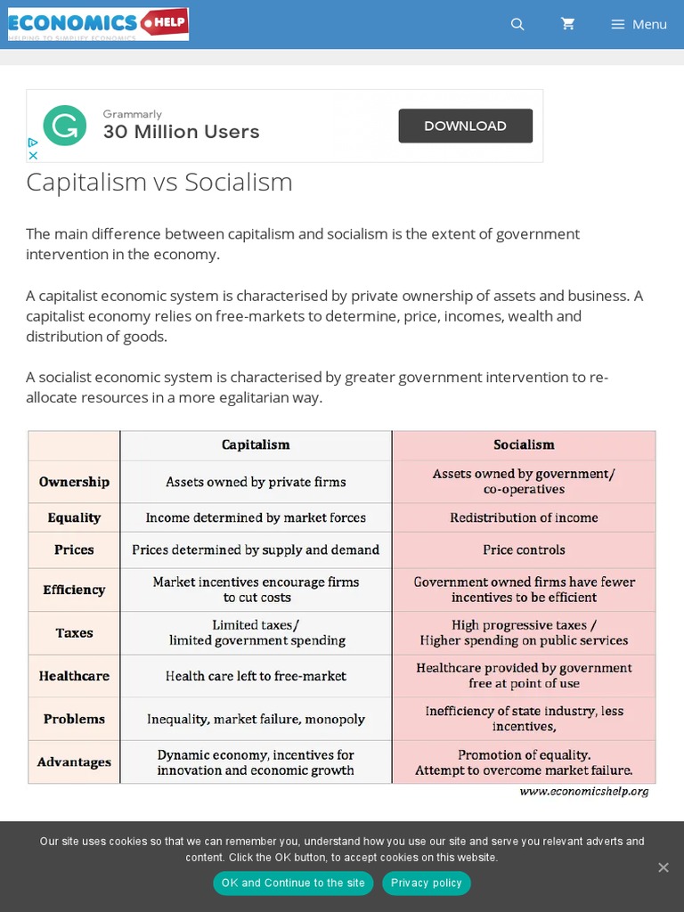 Economicshelp Org Capitalism V Socialism | PDF | Socialism | Capitalism