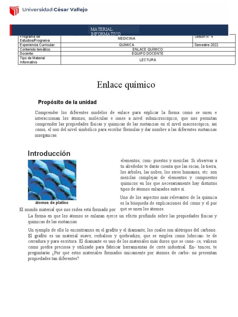 Lectura 4 - Enlace Químico | PDF | Enlace químico | Enlace covalente