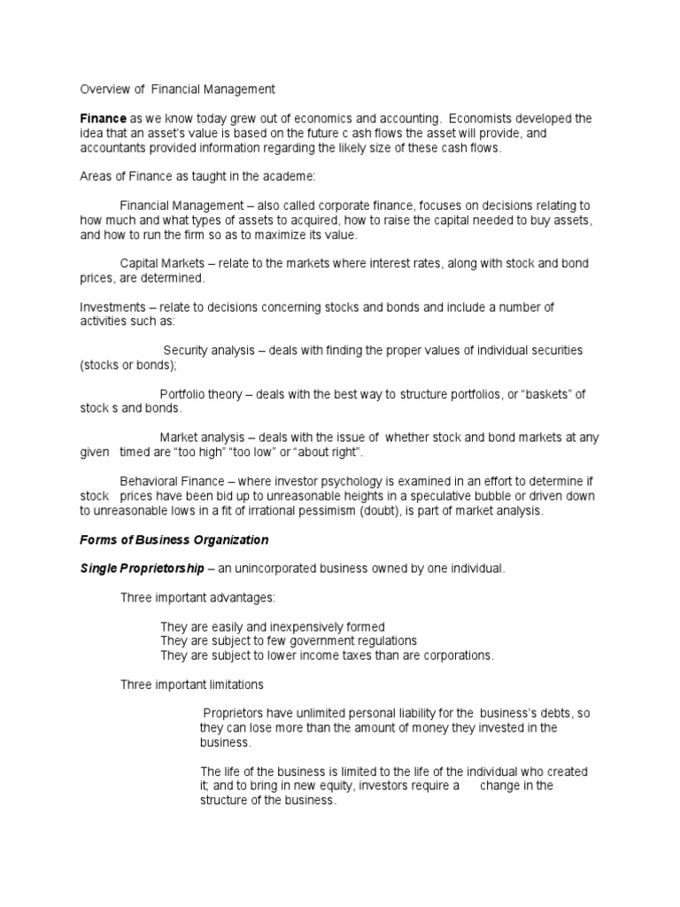 Overview of Financial Management | PDF | Partnership | Stocks