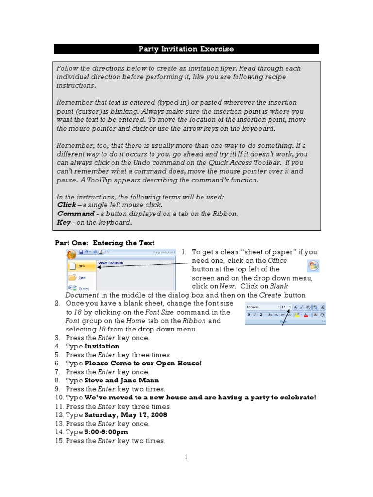 Party Invitation Exercise 2007 | PDF | Point And Click | Computer Keyboard