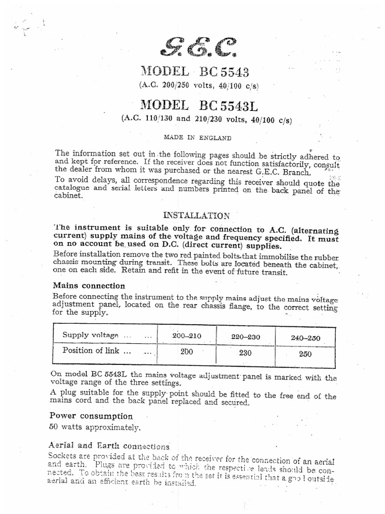 GEC BC5543 Instruction Leaflet | PDF