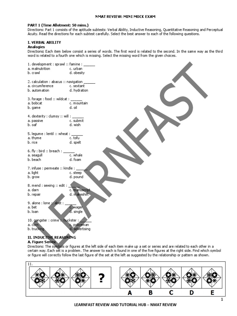 NMAT Mini Mock Exam Review | PDF | Gases | Digestion