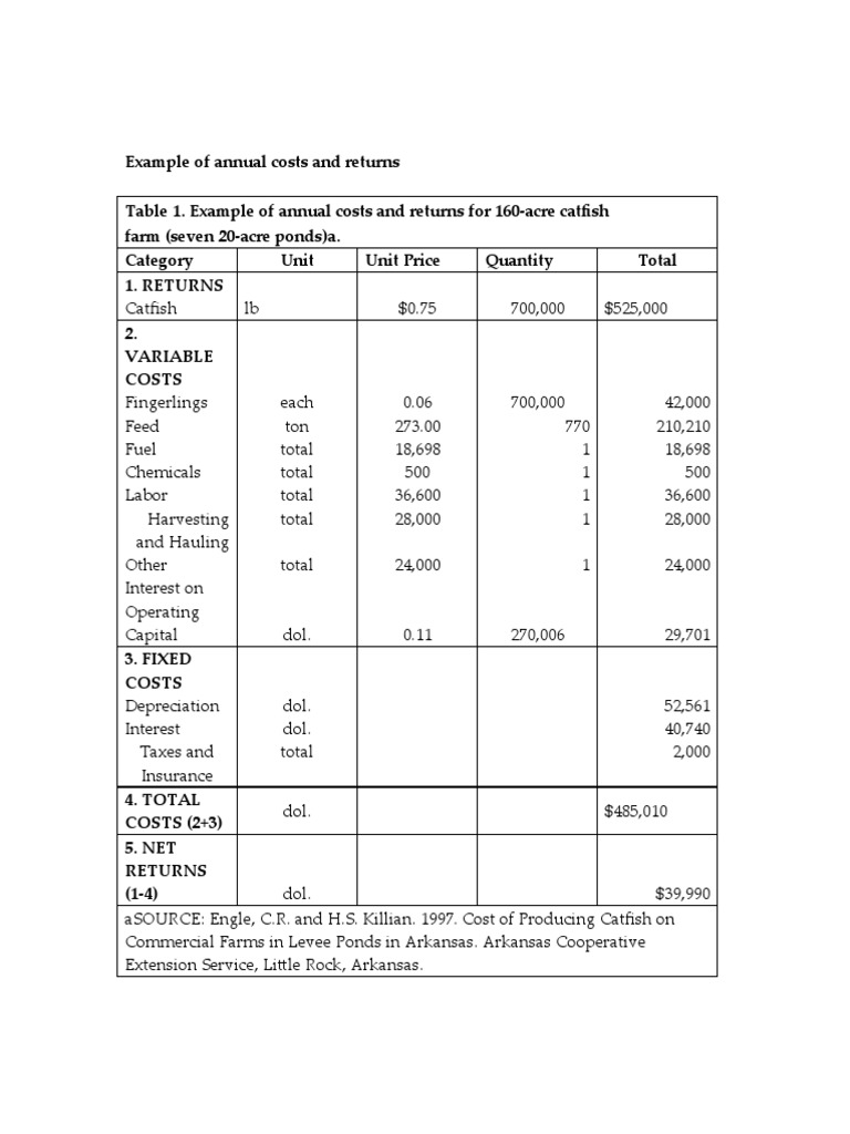 Example of Annual Costs and Returns | PDF | Technology & Engineering