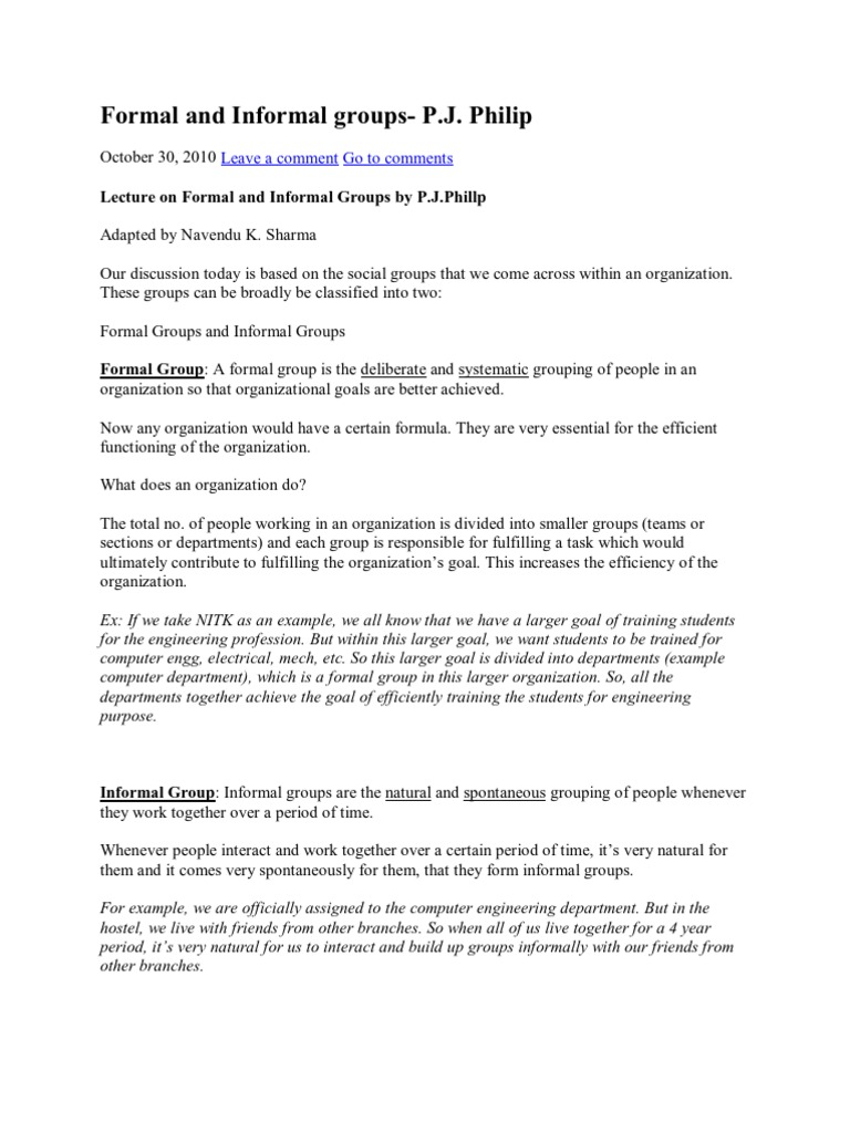 Formal and Informal Groups | PDF