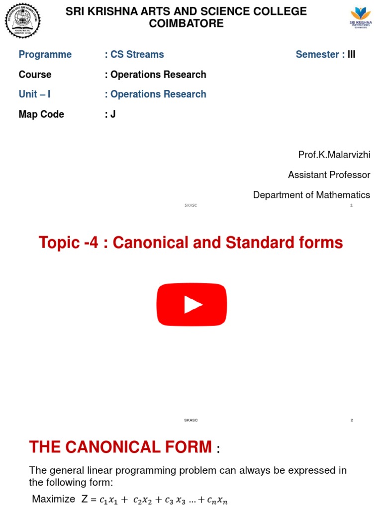 Lecture 4 Canonical And Standard Form Pdf Linear Programming Mathematical Objects 5992