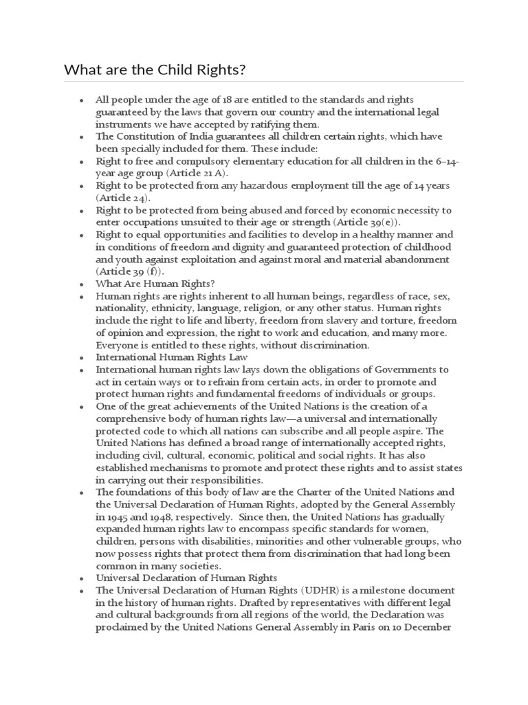 What Are The Child Rights | PDF | Human Rights | International Labour ...