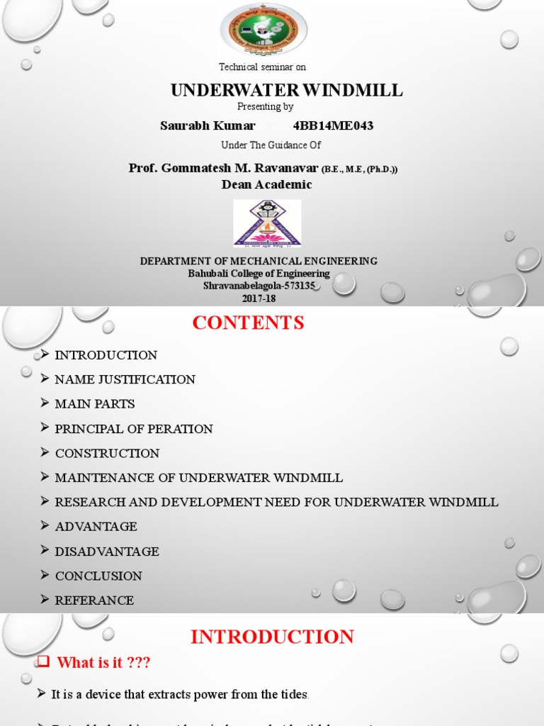 Under Water Windmill Presentation | PDF | Wind Turbine | Sustainable ...