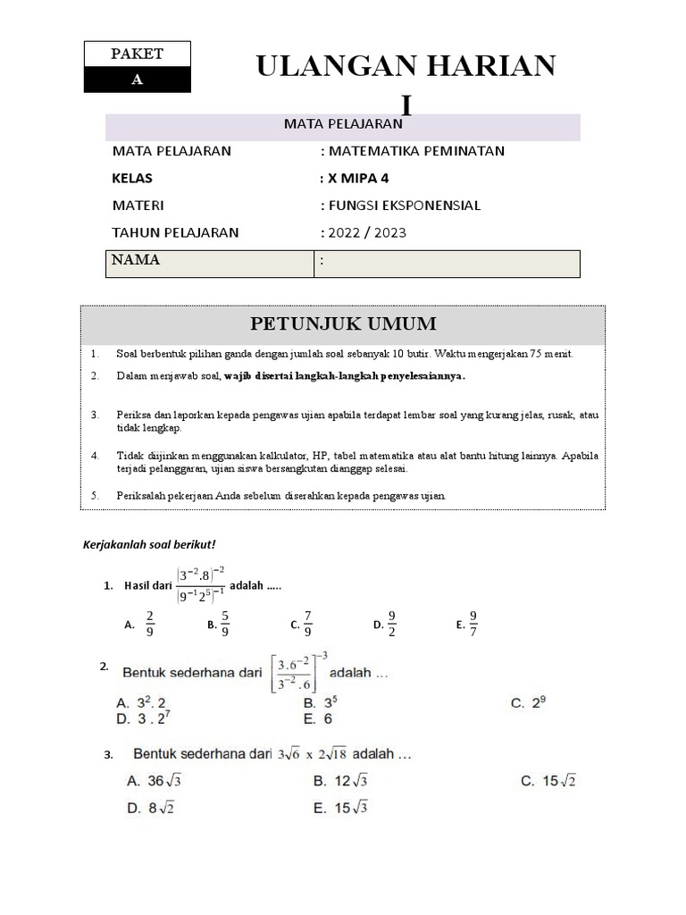 Soal Eksponensial Kelas X | PDF