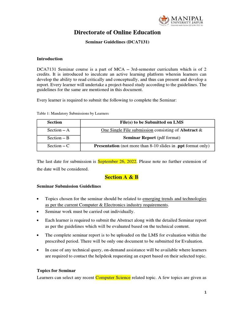 Seminar Guidelines for Online MCA Students | PDF | Computing | Artificial Intelligence