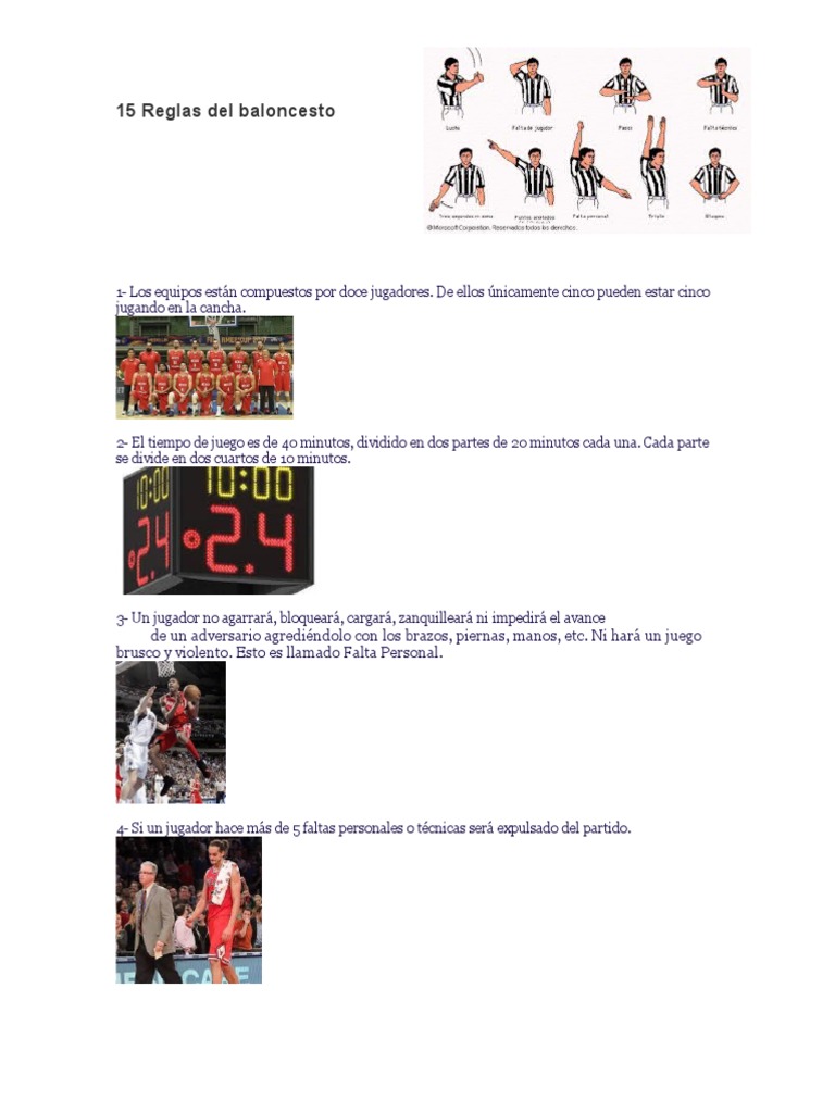 15 Reglas Del Baloncesto | PDF