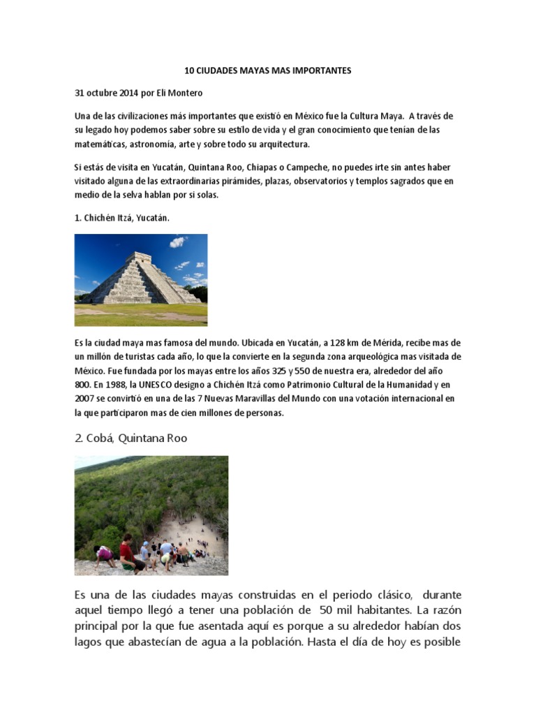 10 Ciudades Mayas Más Importantes | PDF | Civilización maya