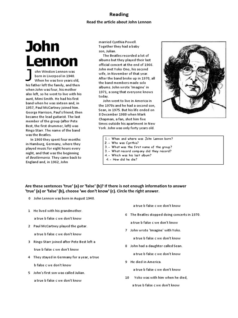 John Lennon Reading Reading | PDF | John Lennon | The Beatles
