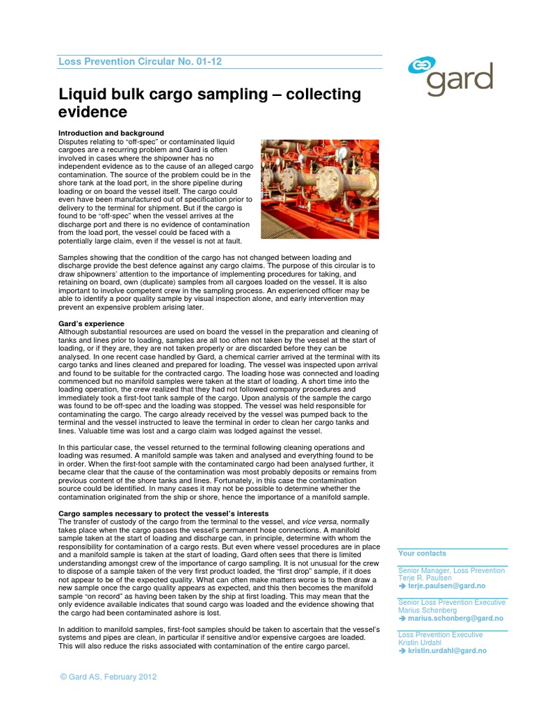 LPC - Liquid Bulk Cargo Sampling Collecting Evidence Rev | PDF | Cargo ...