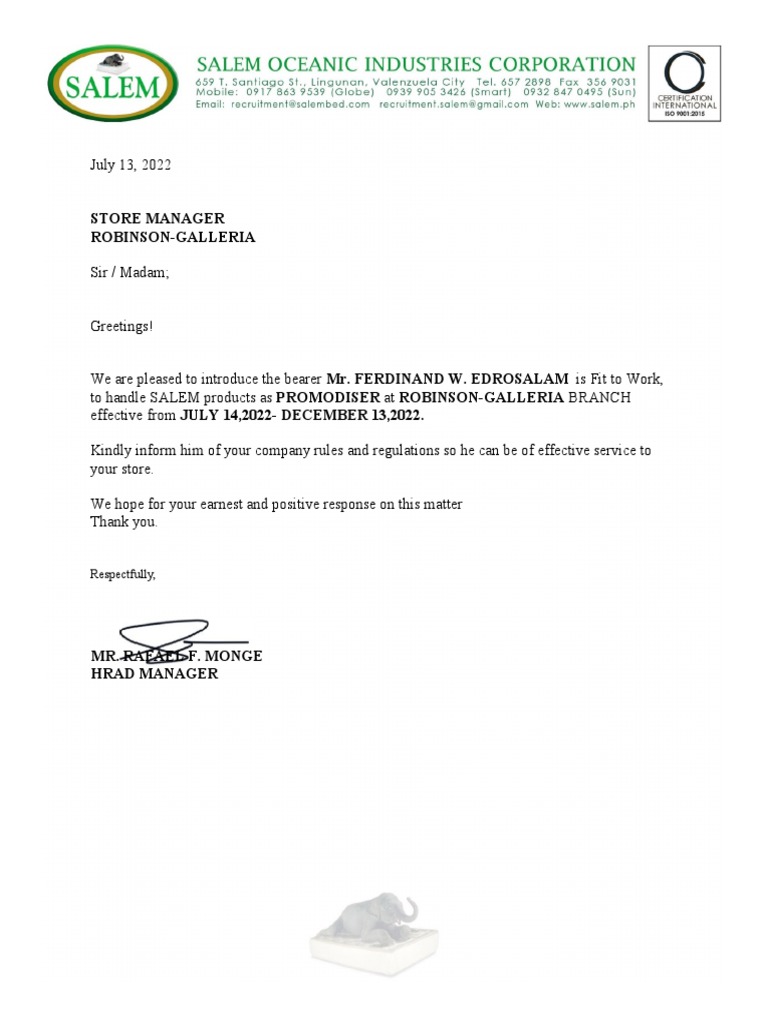 Introduction of Promodiser at Galleria | PDF | Law
