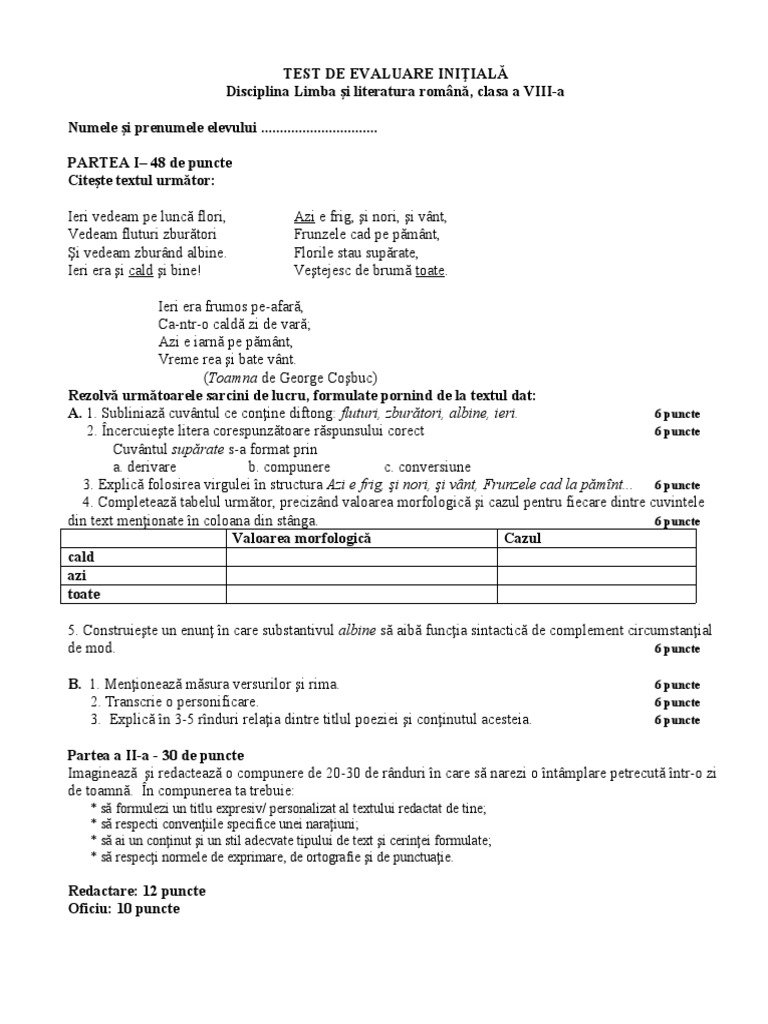 0 1 Test Initial Clasa 8 | PDF