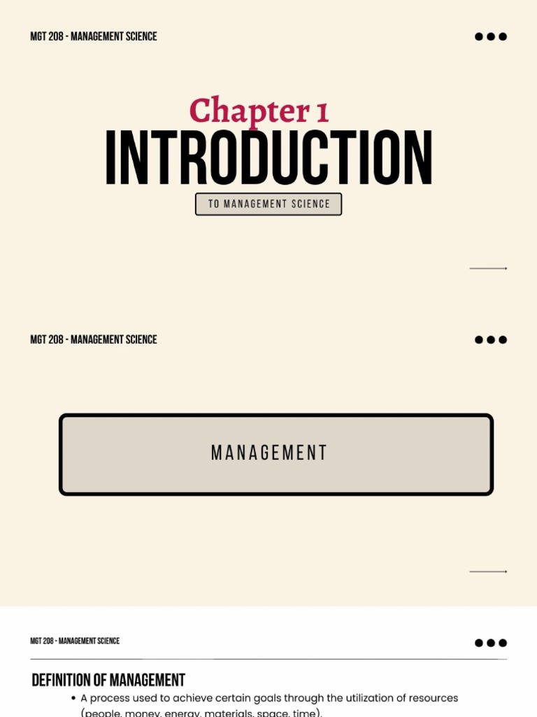 MGT 208 CHAPTER 01 Introduction To Management Science | PDF