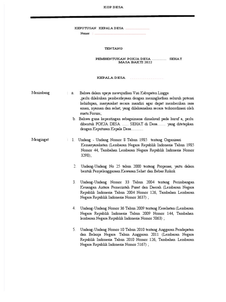 Draft SK Pokja Desa Sehat | PDF