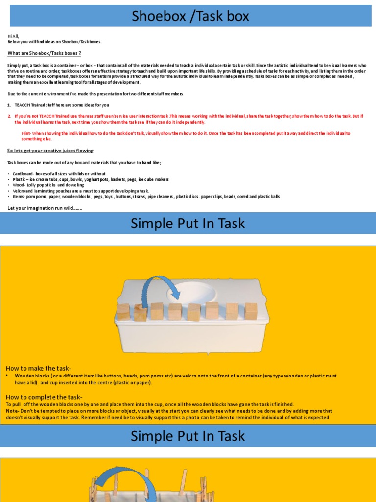 TEACCH Shoe Box Tasks For TEACCH Trained Staff and Non TEACCH Trained ...