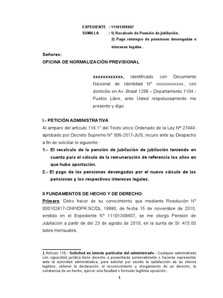 Solicitud Recalculo Pensión 19990 | PDF | Pensión | Jubilación