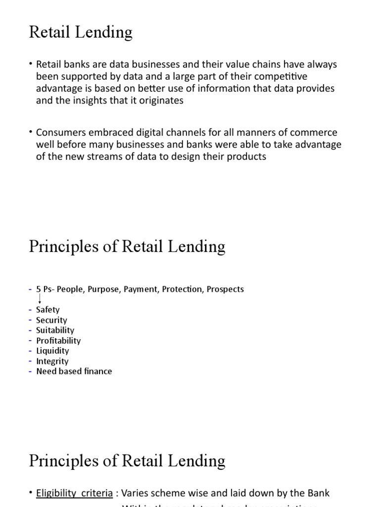 Principles of Retail Lending Explained | PDF | Loans | Banks