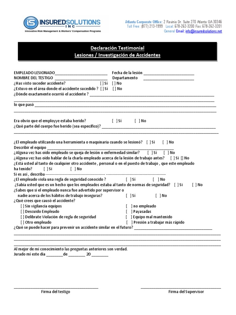 Witness Statement of Injury Accident Investigation Spanish | PDF
