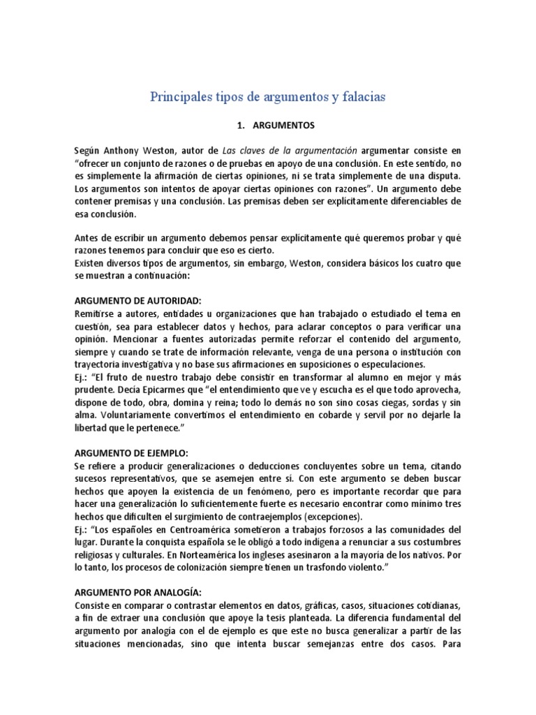 Tipos de Argumentos y Falacias | PDF | Falacia | Argumento