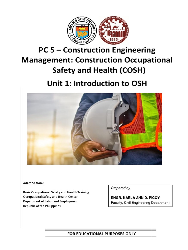 Unit 1 Introduction To OSH | PDF | Occupational Safety And Health | Safety