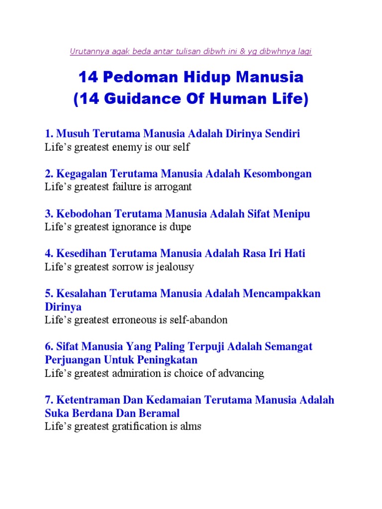 14 Pedoman Hidup Manusia | PDF