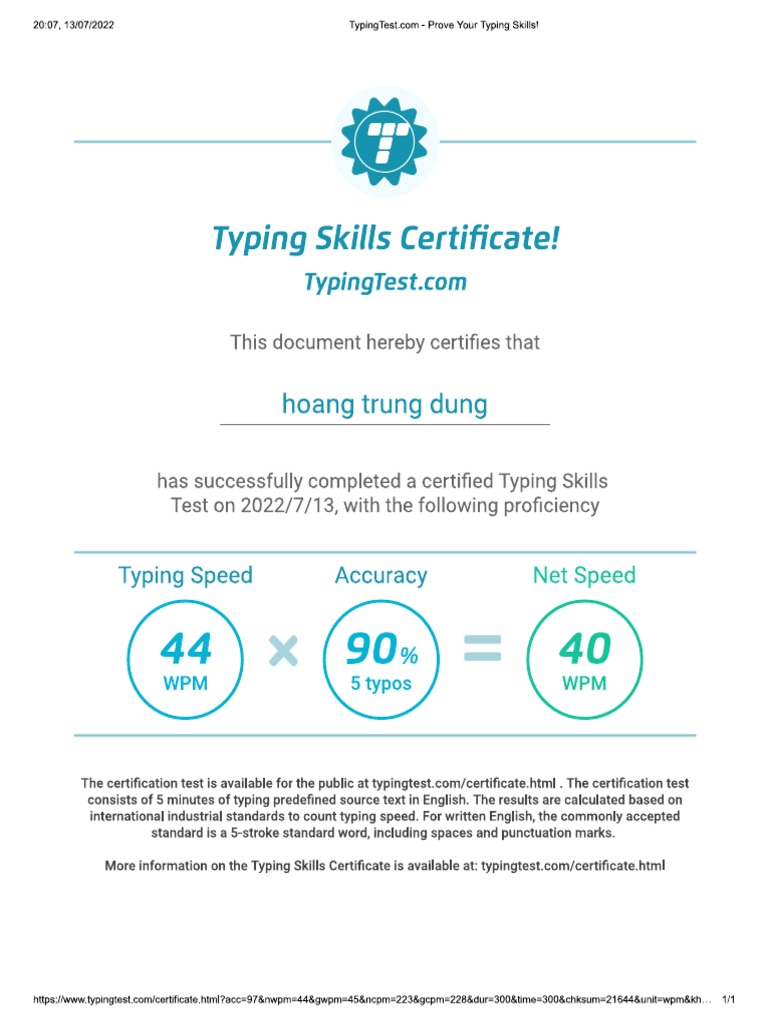 Typing Certificate | PDF