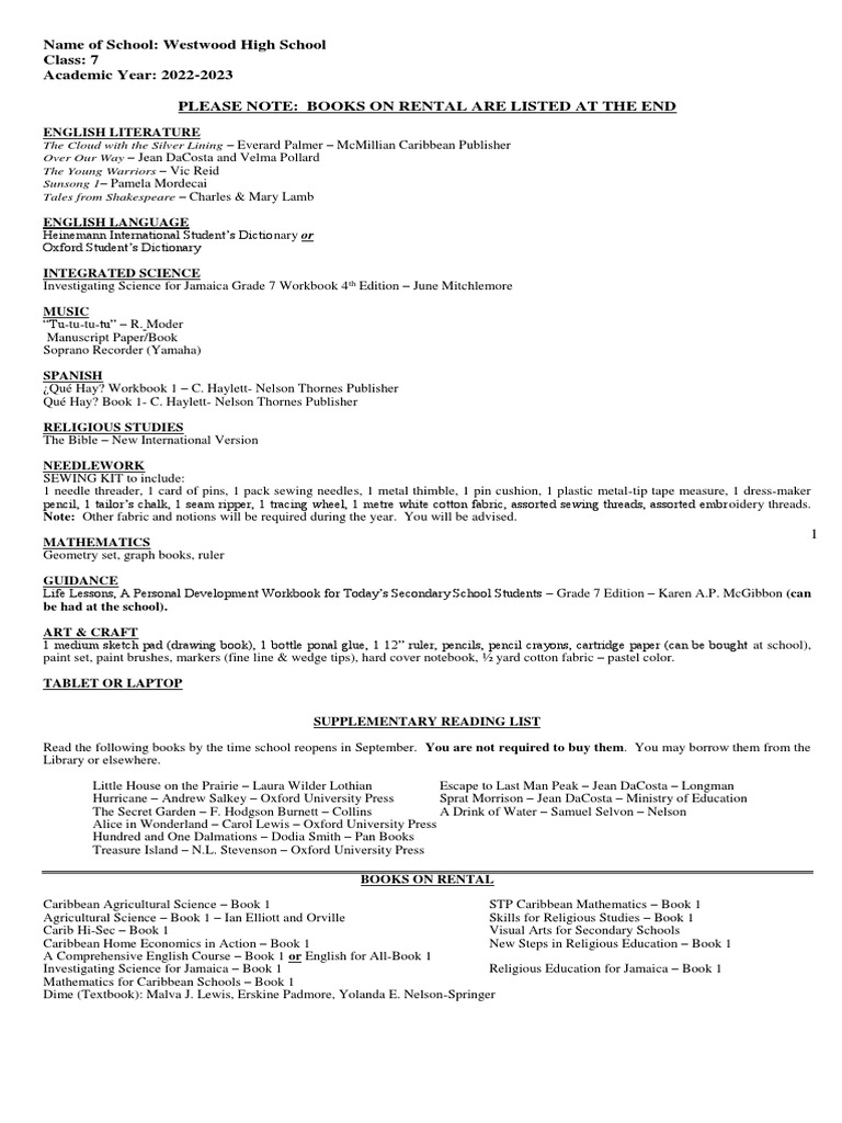 Grade 7 Booklist 2022-2023 w5s1pg | PDF | Sewing