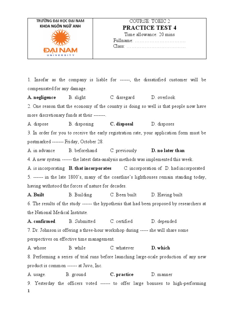 PRACTICE TEST 4 - Ss | PDF