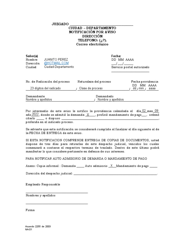 Modelo de Notificación Por Aviso | PDF Modelo de Notificación Por Aviso | PDF