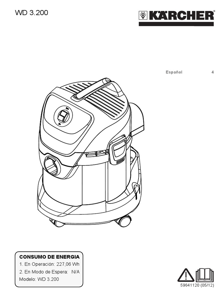 Instructivo Aspiradora Karcher WD 3.200 | PDF | Enchufes y tomas de corriente alterna | Aspiradora