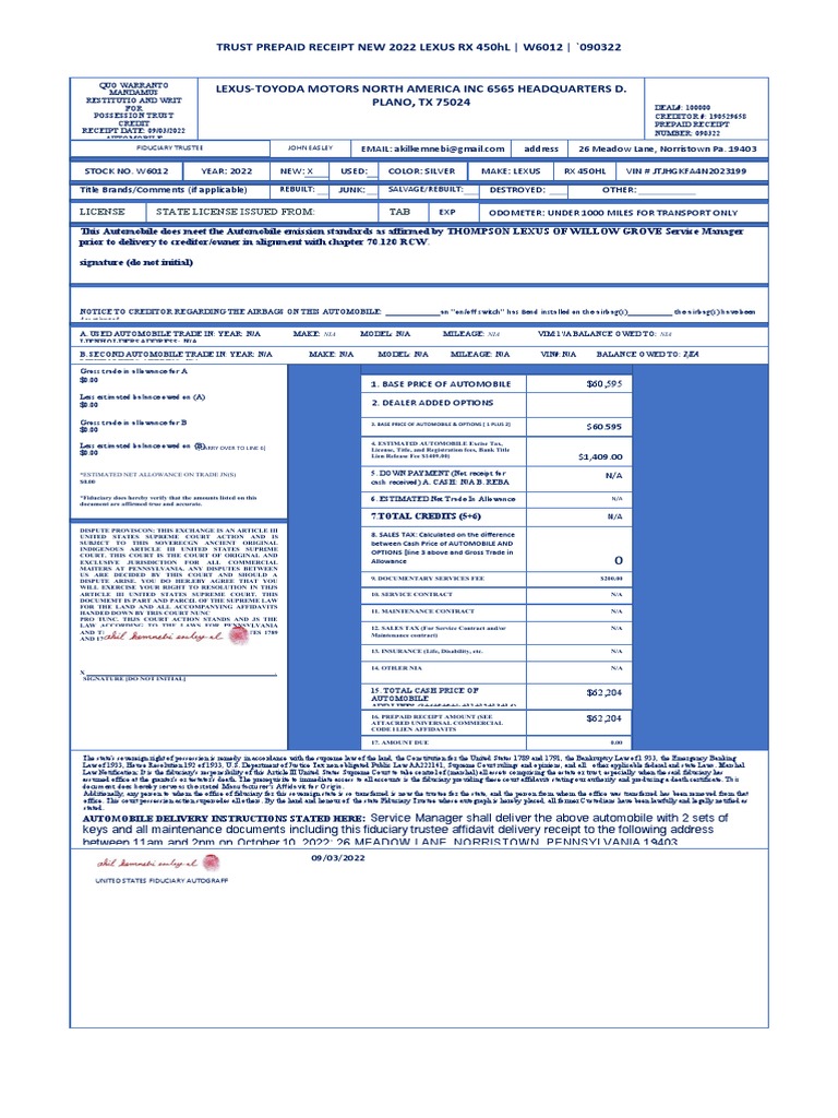 Purshase Order and Trust Reciept For Lexus | PDF | Fiduciary | Lien