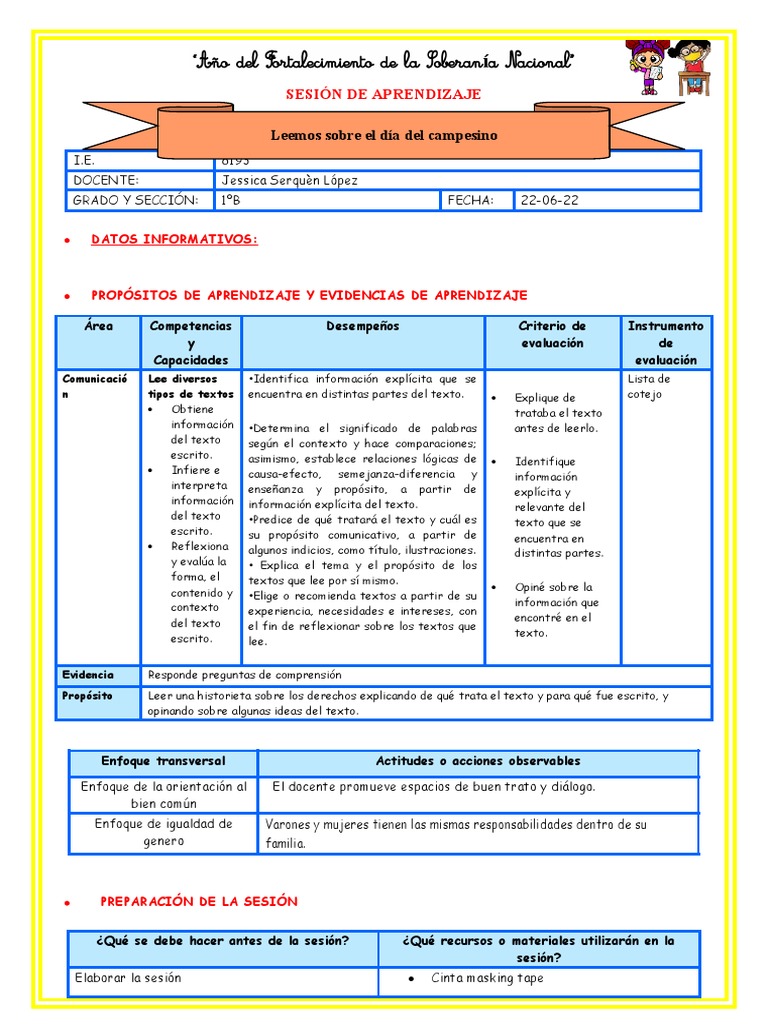 Sesion Del Dia Del Campesino | PDF | Evaluación | Aprendizaje Sesion Del Dia Del Campesino | PDF | Evaluación | Aprendizaje