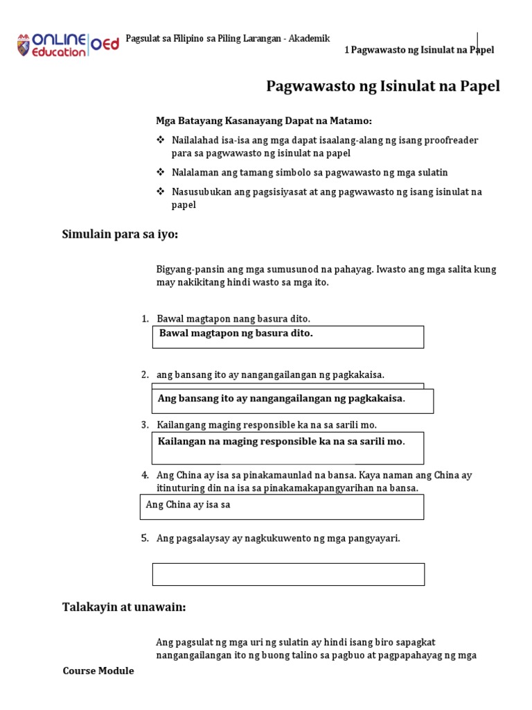 Pagwawasto NG Isinulat Na Papel: Simulain para Sa Iyo | PDF