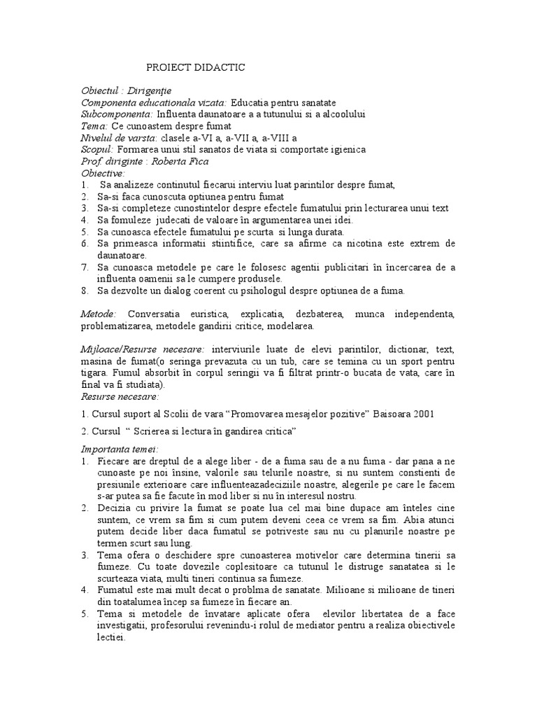 Proiect de Ora de Dirigentie | PDF