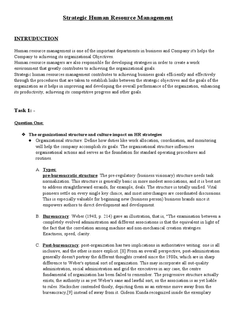 Strategic Human Resources Assignment | PDF | Human Resource Management | Organizational Structure