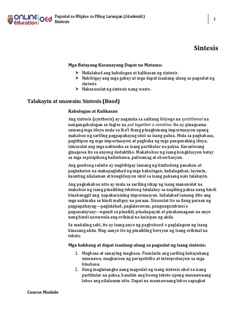 Aralin 3 Sintesis | PDF