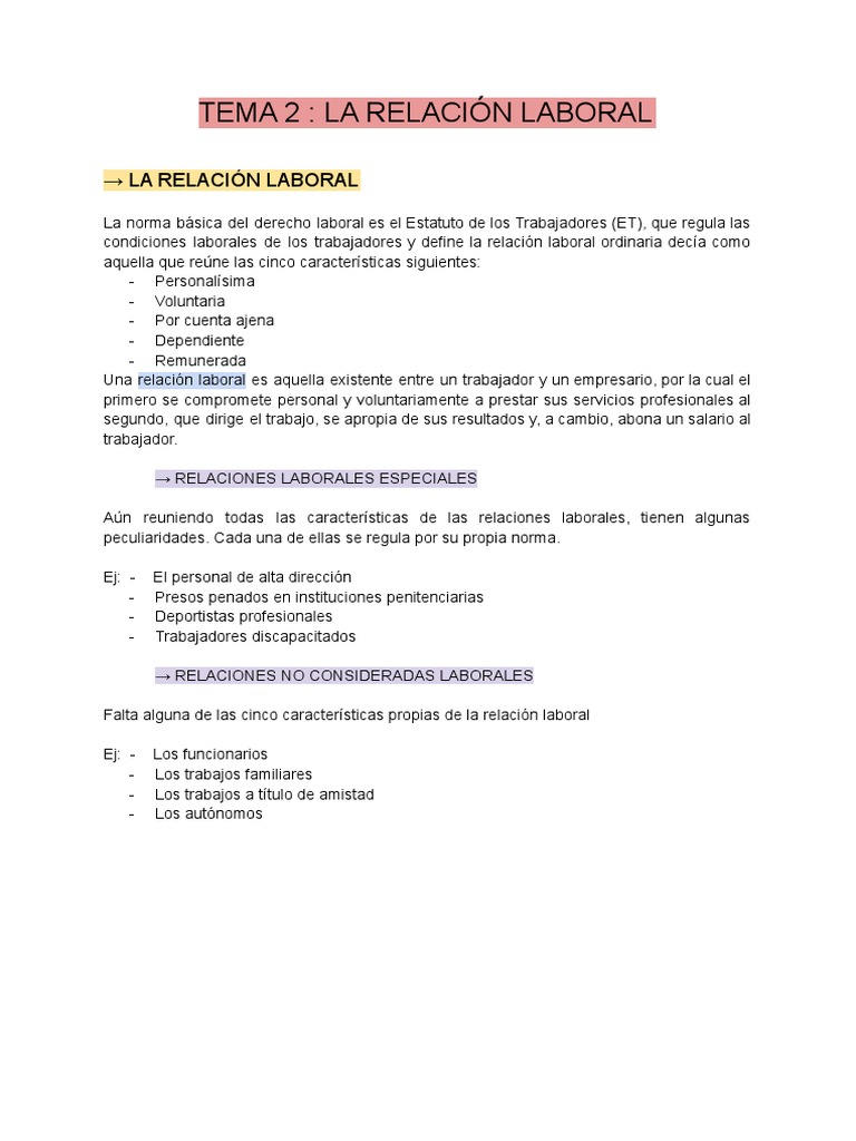 Características de la Relación Laboral | PDF | Tiempo de trabajo ...