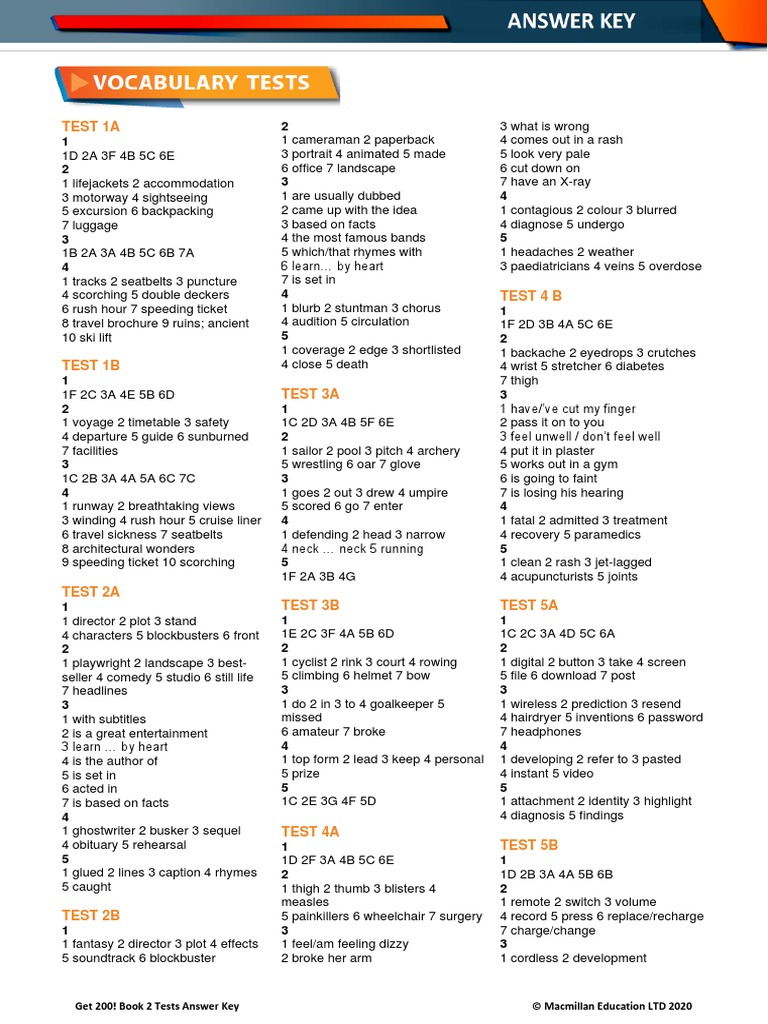 ANSWER KEY Tests Book 2 | PDF