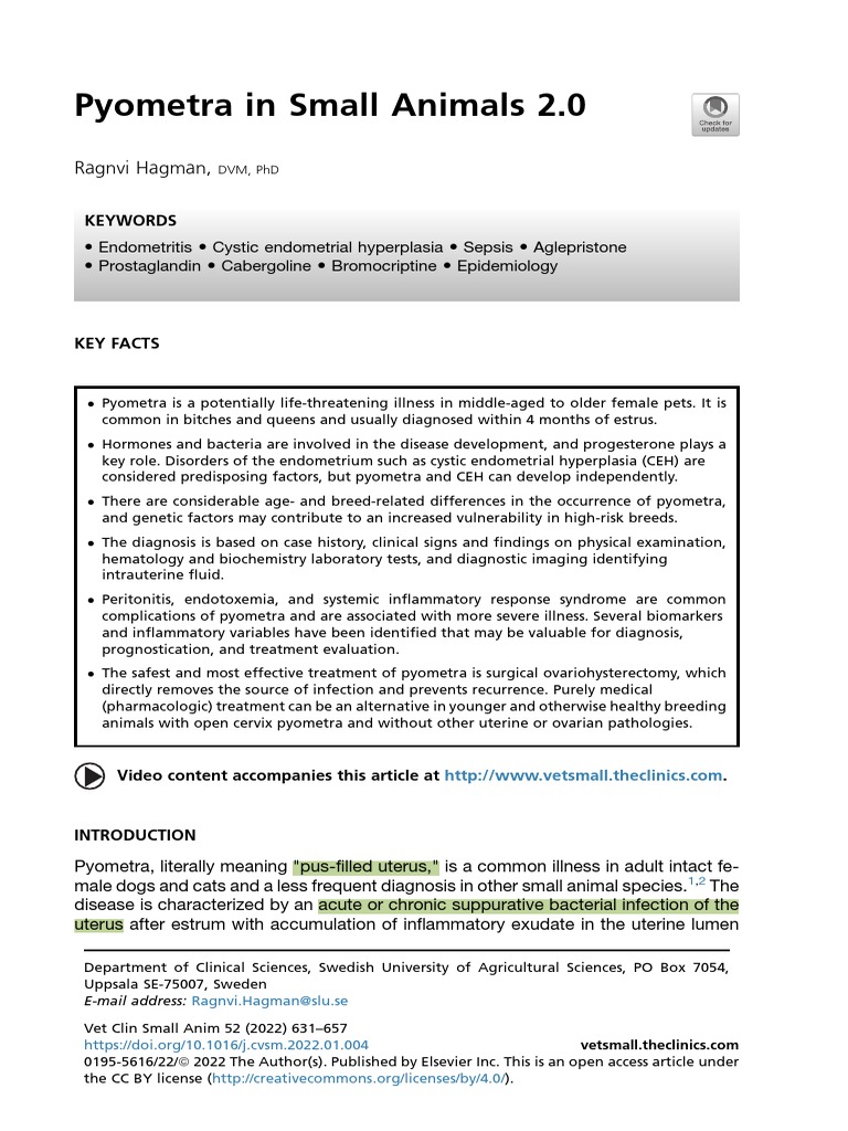 Pyometra in Small Animal Hagman | PDF | Sepsis | Uterus