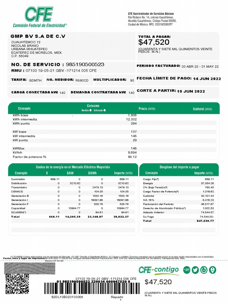 Recibo 985190500523 Mayo | PDF | Ingenieria Eléctrica | Electricidad