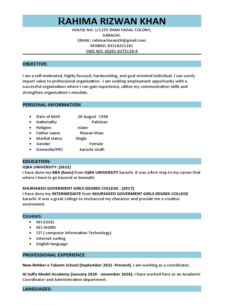 Rahima Rizwan Khan (CV) | PDF