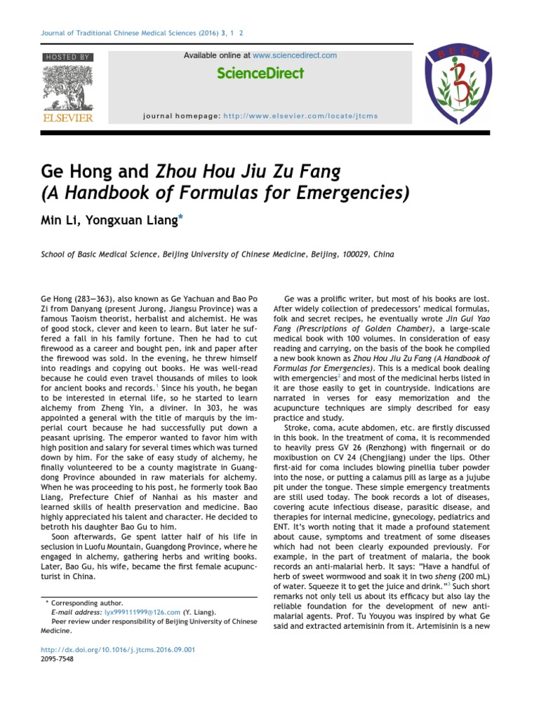 Ge Hong and Zhou Hou Jiu Zu Fang A Handbook of For | PDF | Medicine | China
