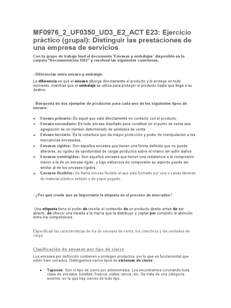 Distinguir Envases y Embalajes: Guía Práctica | PDF | El plastico | Papel