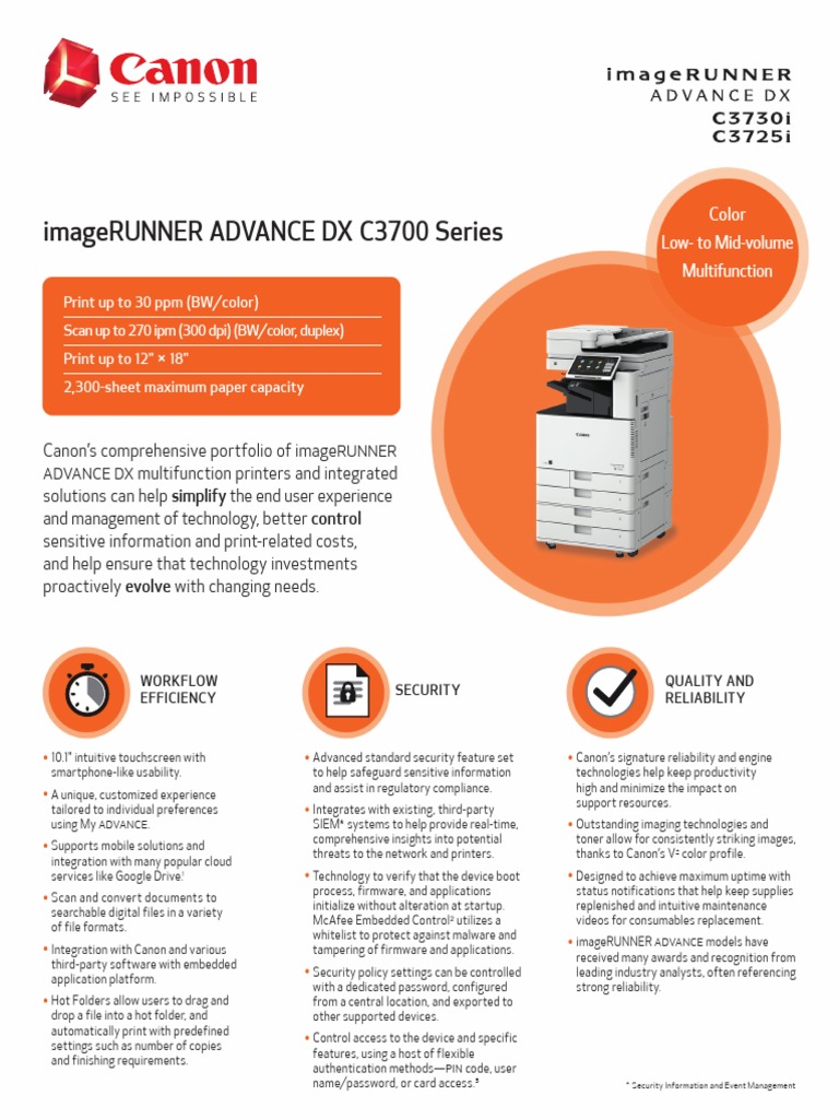 Canon imageRUNNER ADVANCE DX C3725i Brochure | PDF | Authentication ...